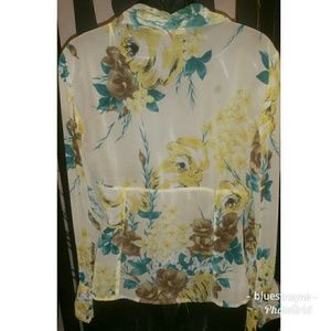 A-Line | Tops | Yellow Floral Print Sheer Aline Button Down 8 | Poshmark
